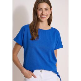 Shirtbluse Cecil, Damen, Gr. L (42), surf blau, Web, 75% Baumwolle, 25% Modal, unifarben, klassisch normal, Rundhals, normaler Saum, Blusen, mit Knotendetail am Saum