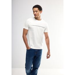 T-Shirt Street One MEN, Jungen, Gr. XL (44), wei&szlig; (hellwei&szlig;), Web, 100% Baumwolle, bedruckt, gerade normal, Rundhals, B&uuml;ndchen, Shirts T-Shirt, aus reiner Baumwolle