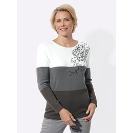 Strickpullover CLASSIC "Langarm-Pullover", Damen, Gr. 42, anthrazit, ecru, gemustert, 50% Viskose, 28% Polyester, 22% Polyamid, gemustert, mehrfarbig, Pullover Strickpullover