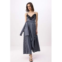 Damen-Midikleid in Marineblau mit Karomuster / kariert, &auml;rmellos