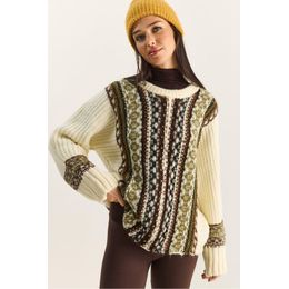 &Uuml;bergro&szlig;er ethnischer Print-Strickpullover