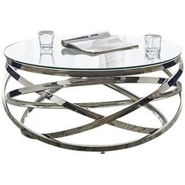 Couchtisch Salesfever "mit Design-Gestell in Stainless Steel f&uuml;r stilvolles Wohnen", silber (silber, silber, klarglas), B:80cm H:42cm T:80cm, Metall, Sicherheitsglas, Tische, Couchtisch, Gestell gefertigt aus rostfreiem Edelstahl