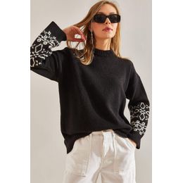 Crew-Neck-Jacquard-Strickpullover mit Stickerei