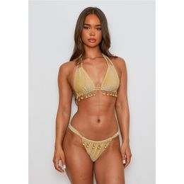 Bikini-Hose MODA MINX "Lumiere Droplet", Damen, Gr. L, US-Gr&ouml;&szlig;en, gold (goldfarben), 85% Polyester, 8% Elasthan, 7% Metall, unifarben, Badehosen Bikini-Hose, mit wundersch&ouml;nen Anh&auml;ngern
