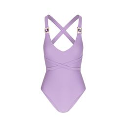 Badeanzug MODA MINX "Amour", Damen, Gr. M, lila (flieder), 82% Polyamid, 18% Elasthan, unifarben, Badeanz&uuml;ge Badeanzug, mit tollem Steinbesatz