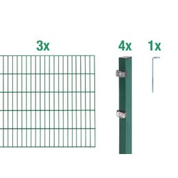 Doppelstabmattenzaun Alberts "Grundset", gr&uuml;n, H:200cm, Stahl, Zaunelemente, H&ouml;he: 80-200 cm, Gesamtl&auml;nge: 4-30 m, zum Einbetonieren