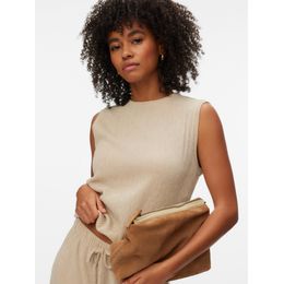 V&eacute;ro Moda Shirttop VERO MODA "VMLUNA SL O-NECK TOP JRS NOOS", Damen, Gr. L, beige (pumice stone), Jersey, Obermaterial: 76% Polyester, 20% Viskose, 4% Elasthan, unifarben, regular fit normal, Rundhals, Tops Shirttop, Materialmix, regular fit