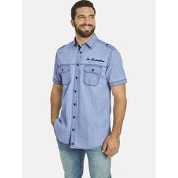 Jeanshemd Jan Vanderstorm "Jeanshemd LORENSIUS", Herren, Gr. 4XL, weit, blau (hellblau), Obermaterial: 100% Baumwolle CO., Hemden Jeanshemd