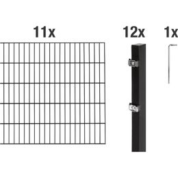 Doppelstabmattenzaun Alberts "Grundset", schwarz, H:80cm, Stahl, Zaunelemente, H&ouml;he: 80-200 cm, Gesamtl&auml;nge: 4-30 m, zum Einbetonieren