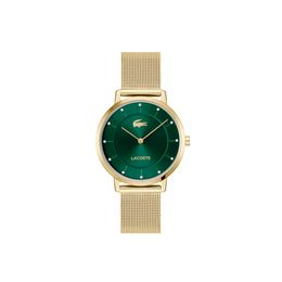 Quarzuhr Lacoste "CROCORIGIN", goldfarben, gr&uuml;n, Armbanduhren, Damen, Quarzuhr, Armbanduhr, Damenuhr, Edelstahlarmband, analog, Glassteine