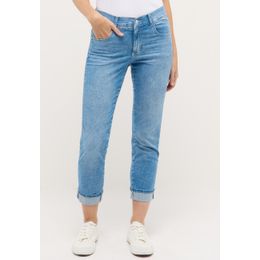 5-Pocket-Jeans Angels "DARLEEN CROP TU RIBBON", Damen, Gr. 42, L&auml;nge 30, blau (light blau used), Denim/Jeans, Obermaterial: 89% Baumwolle, 8% Polyester, 3% Elasthan, straight fit 7/8-L&auml;nge, Jeans 5-Pocket-Jeans