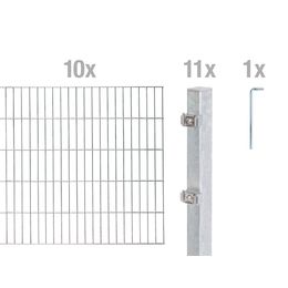 Doppelstabmattenzaun Alberts "Grundset", silberfarben, H:180cm, Stahl, Zaunelemente, H&ouml;he: 80-200 cm, Gesamtl&auml;nge: 4-30 m, zum Einbetonieren