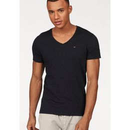 T-Shirt Tommy Jeans "TJM ORIGINAL JERSEY V NECK", Jungen, Gr. L (50), schwarz (078 tommy schwarz), Single Jersey, Obermaterial: 100% Baumwolle, unifarben, Basic, regular fit normal, tiefer V-Ausschnitt, normaler Saum, Shirts T-Shirt, mit V-Ausschnitt und dezenter Logo-Flag