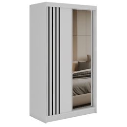 SCHWEBET&Uuml;RENSCHRANK mit Lamellen, Spiegel und Schubladen DIANA - 120 - Wei&szlig; und Schwarz
