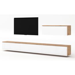 WOHNWAND Loriano IV Eiche, Wotan, Wei&szlig; Hochglanz 300/68/32 cm Anbauwand
