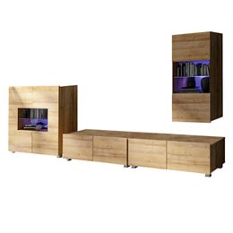 WOHNWAND Kossana 17 Modern Goldene Eiche 300/155/43 cm Stauraumwunder