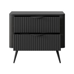 NACHTTISCH Vespasia 2S Schwarz 63,2/55,3/38 cm &ndash; Geriffelten Fronten