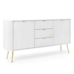 SIDEBOARD Salvia 2T 3S Wei&szlig;, Gold 168/87/39 cm &ndash; mit geriffelten Fronten und hohen Beinen