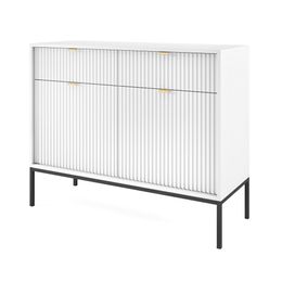 SIDEBOARD Eternas 2T 2S Wei&szlig; 104/83/39 cm &ndash; schwarze F&uuml;&szlig;e, mit geriffelten Fronten