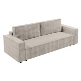 BIGSOFA Aydin Sofa Beige 238/94/85 cm Cord mit Schlaffunktion Bettkasten