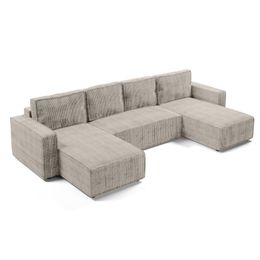 WOHNLANDSCHAFT Aydin U Form Beige 338/169/85 cm Cord mit Schlaffunktion