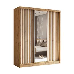 SCHWEBET&Uuml;RENSCHRANK Cabinio Eiche Artisan Wei&szlig; 180/216/61 cm &ndash; mit Spiegel und Lamellen