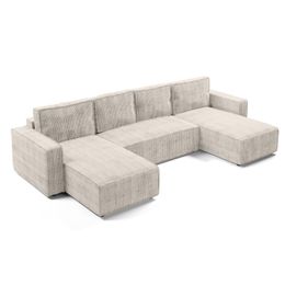 WOHNLANDSCHAFT Aydin U Form Creme 338/169/85 cm Cord mit Schlaffunktion