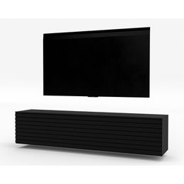 LOWBOARD ZIVOLLI 160 Schwarz, Schwarze Lamellen 160/34/40 cm &ndash; TV-H&auml;ngeschrank mit Lamellenfront