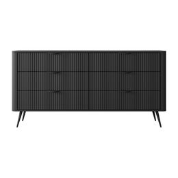 SIDEBOARD Vespasia 6S Schwarz 163,2/81,2/38 cm &ndash; Geriffelten Fronten