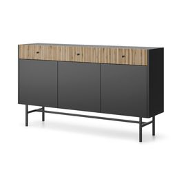 SIDEBOARD Dinley 3T 3S Schwarz, Braun 155/89,4/39 cm &ndash; mit langen Beinen und Lamellenfront