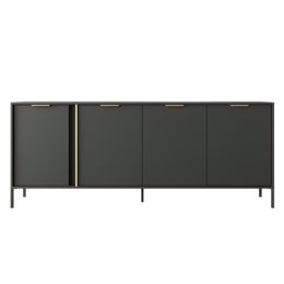 SIDEBOARD Catanian 4T Grau 202,9/81,4/39,5 cm &ndash; mit goldenen Griffen und schwarzen Beinen