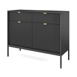 SIDEBOARD Eternas 2T 2S Schwarz 104/83/39 cm &ndash; schwarze F&uuml;&szlig;e, mit geriffelten Fronten
