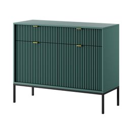 SIDEBOARD Eternas 2T 2S Gr&uuml;n 104/83/39 cm &ndash; schwarze F&uuml;&szlig;e, mit geriffelten Fronten