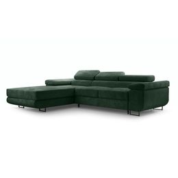 ECKSOFA L Form Arborio Dunkelgr&uuml;n 280/203/90 cm Links mit Schlaffunktion