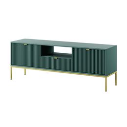 LOWBOARD Eternas 2T 1S Gr&uuml;n 154/56/39 cm &ndash; goldene F&uuml;&szlig;e, mit geriffelten Fronten und offener Ablage