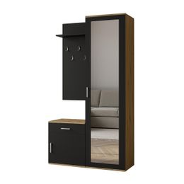 GARDEROBENSCHRANK Magnola Artisan Schwarz 100/180,5/35 cm &ndash; Modern, mit Spiegel und viel Stauraum