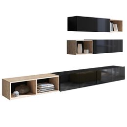 WOHNWAND Kossana 25 Modern Schwarz/Goldene Eiche 300/104/43 cm Schrankwand