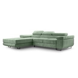 ECKSOFA L Form Arborio Salbeigr&uuml;n 280/203/90 cm Links mit Schlaffunktion