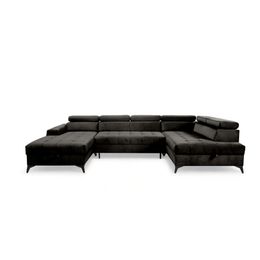 WOHNLANDSCHAFT Arkucio U Schwarz 345/200/95 cm &ndash; gro&szlig;es Sofa mit Schlaffunktion L