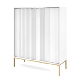 SIDEBOARD Eternas 2T Wei&szlig; 104/125/39 cm &ndash; schwarze F&uuml;&szlig;e, mit geriffelten Fronten