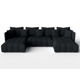 WOHNLANDSCHAFT Veliro U Schwarz 353/180/83 cm mit Schlaffunktion und Bettkasten