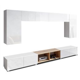 WOHNWAND Kossana 23 Modern Wei&szlig;/Goldene Eiche 300/43/154 cm TV M&ouml;bel
