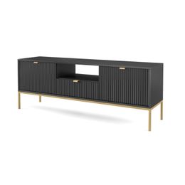 LOWBOARD Eternas 2T 1S Schwarz 154/56/39 cm &ndash; goldene F&uuml;&szlig;e, mit geriffelten Fronten und offener Ablage