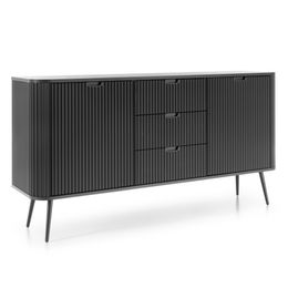 SIDEBOARD Salvia 2T 3S Schwarz 168/87/39 cm &ndash; mit geriffelten Fronten und hohen Beinen
