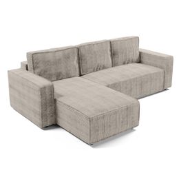ECKSOFA L Form Aydin Beige 258/169/85 cm Cord Universal mit Schlaffunktion