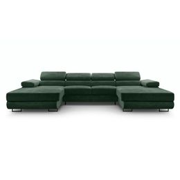 WOHNLANDSCHAFT Arborio Dunkelgr&uuml;n 352/202/90 cm mit Schlaffunktion