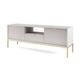 LOWBOARD Eternas 2T 1S Grau 154/56/39 cm &ndash; goldene F&uuml;&szlig;e, mit geriffelten Fronten und offener Ablage