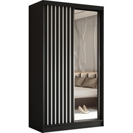 SCHWEBET&Uuml;RENSCHRANK Cabinio Schwarz 120/216/61 cm &ndash; mit Spiegel und Lamellen