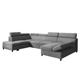 WOHNLANDSCHAFT Olettio Grau 342/205/96 cm &ndash; gro&szlig;es Sofa mit Schlaffunktion L