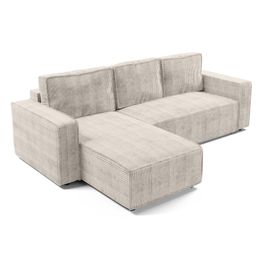 ECKSOFA L Form Aydin Creme 258/169/85 cm Cord Universal mit Schlaffunktion